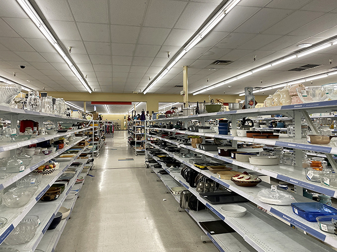 Aisle after aisle of glassware waiting for new homes – from grandma's vintage Pyrex to last year's IKEA finds.