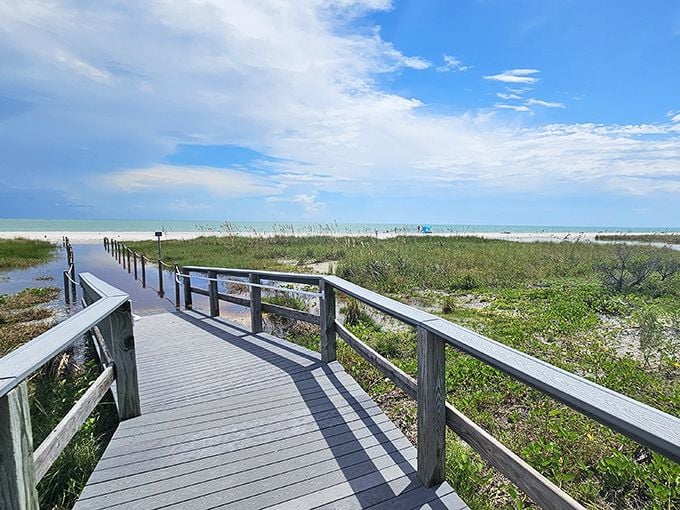 Where wooden boardwalks lead to soul-soothing horizons. Mother Nature's red carpet rolling straight into the gentle Gulf waters.