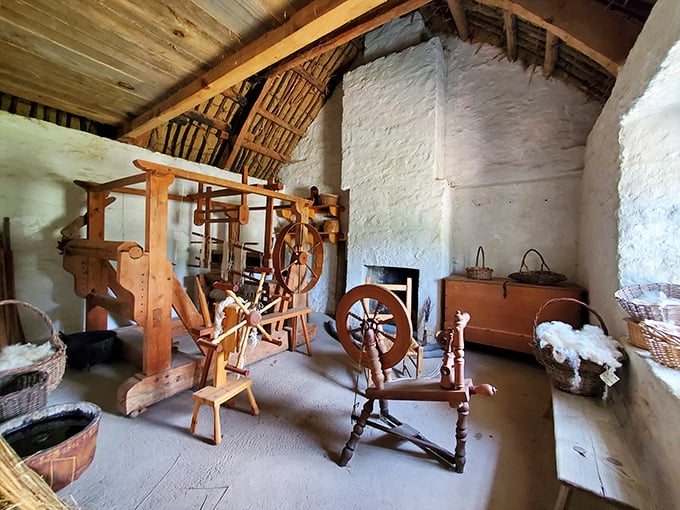 Before Instagram filters, there was actual filtering. These traditional looms and spinning wheels represent technology that remained largely unchanged for centuries.