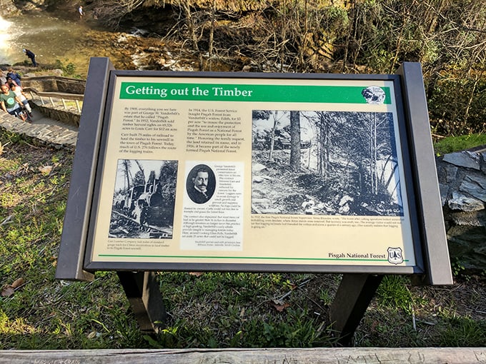 History carved in wood and water – this sign tells the tale of how humans and nature have been doing this dance for centuries.