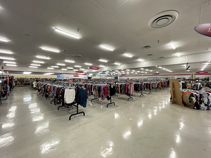 Not your grandmother's dusty thrift shop—City Thrift's expansive interior features gleaming floors and organized racks that stretch toward retail infinity.