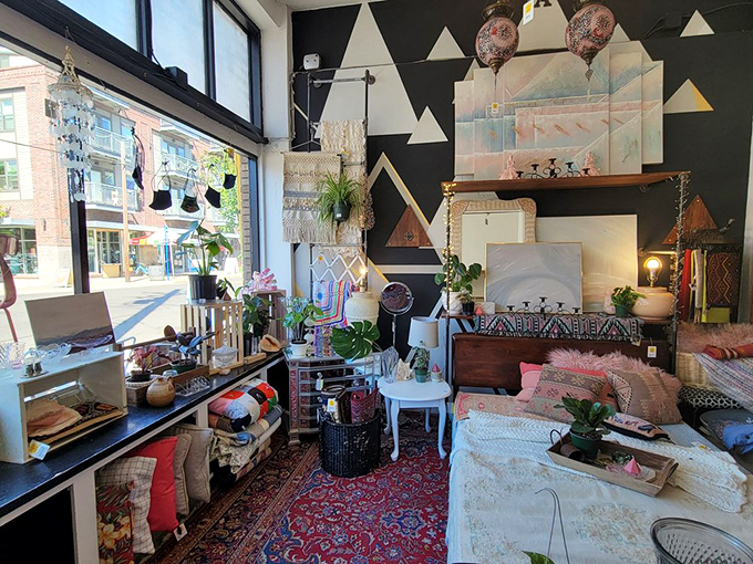 Geometric patterns, lush textiles, and carefully curated vignettes – this isn't your grandmother's thrift store (though she'd love it too).