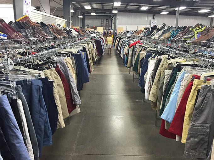 Organized chaos at its finest—racks stretching toward infinity, creating a color-coded roadmap for the patient treasure hunter.