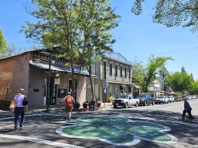 That giant frog painted on the asphalt isn't just street art – it's Angels Camp's literary claim to fame. 