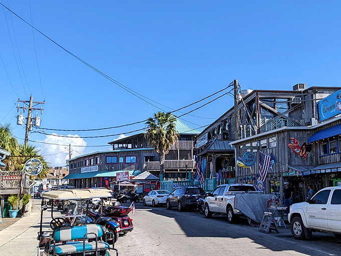Main Street where golf carts rule and the biggest traffic jam involves three boats returning simultaneously.