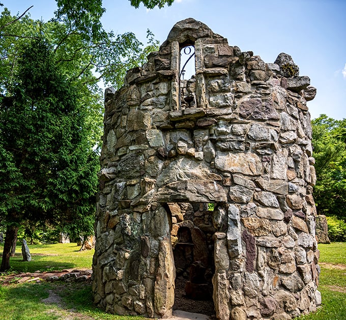 This stone tower isn't hiding a princess—just offering the perfect spot for your "I found Camelot in Pennsylvania" moment.