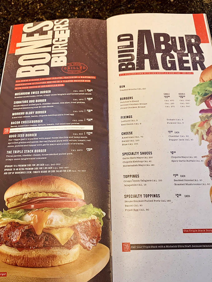 When a menu proudly displays "Bones Burgers" in bold type, you know you're not at a place that takes itself too seriously—just its meat.