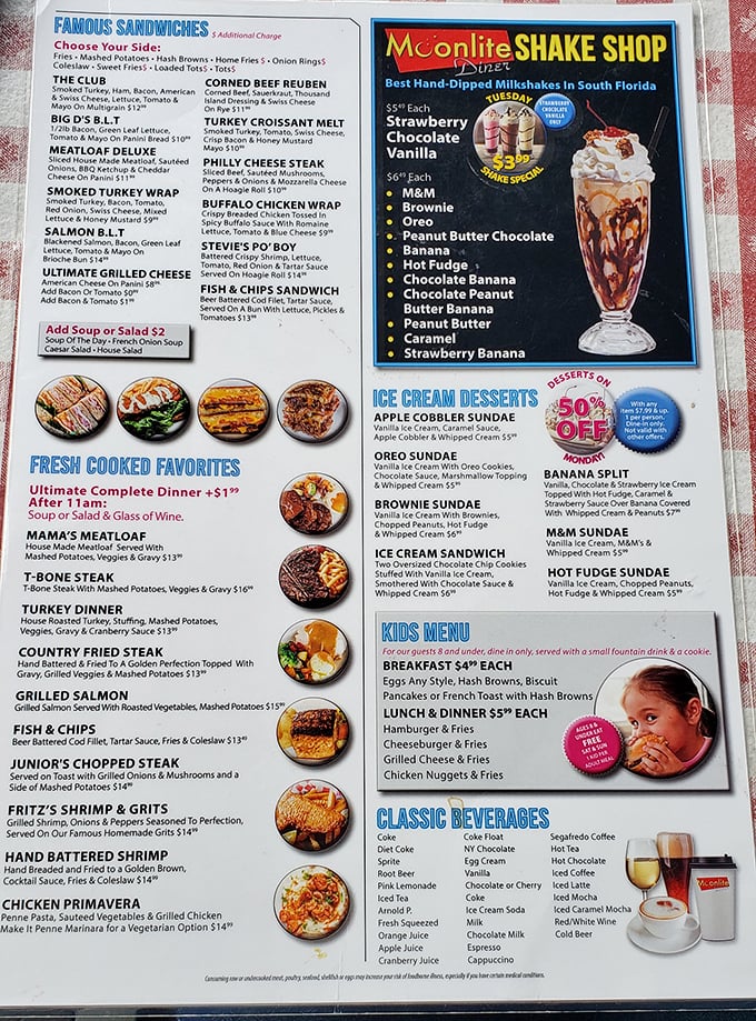A menu that reads like a love letter to American comfort food, with those legendary hand-dipped milkshakes stealing the spotlight.