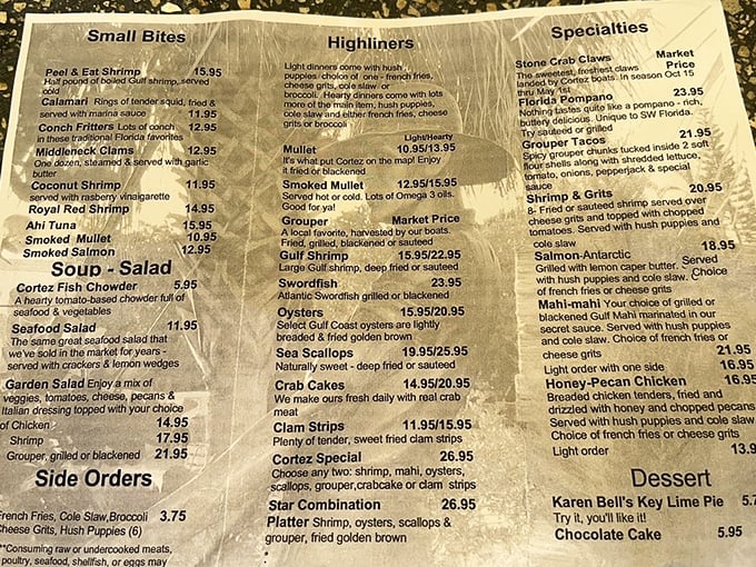 A menu that reads like poetry to seafood lovers – simple preparations letting the ocean's bounty shine. 