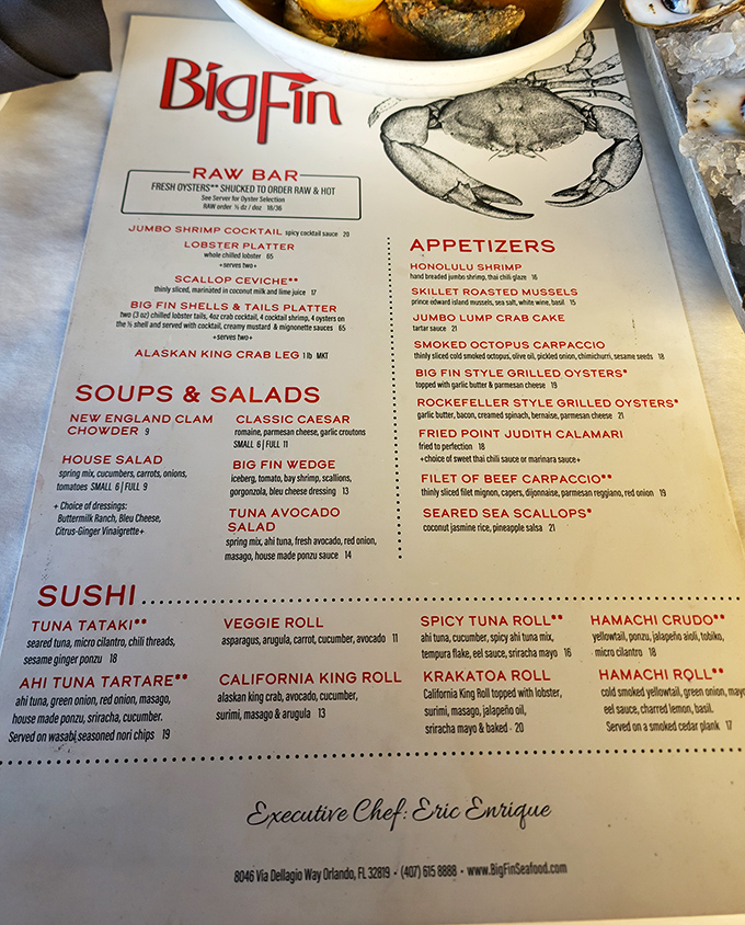 A menu that reads like a love letter to the ocean. Executive Chef Eric Enrique's seafood symphony awaits, from raw bar treasures to sushi sensations.