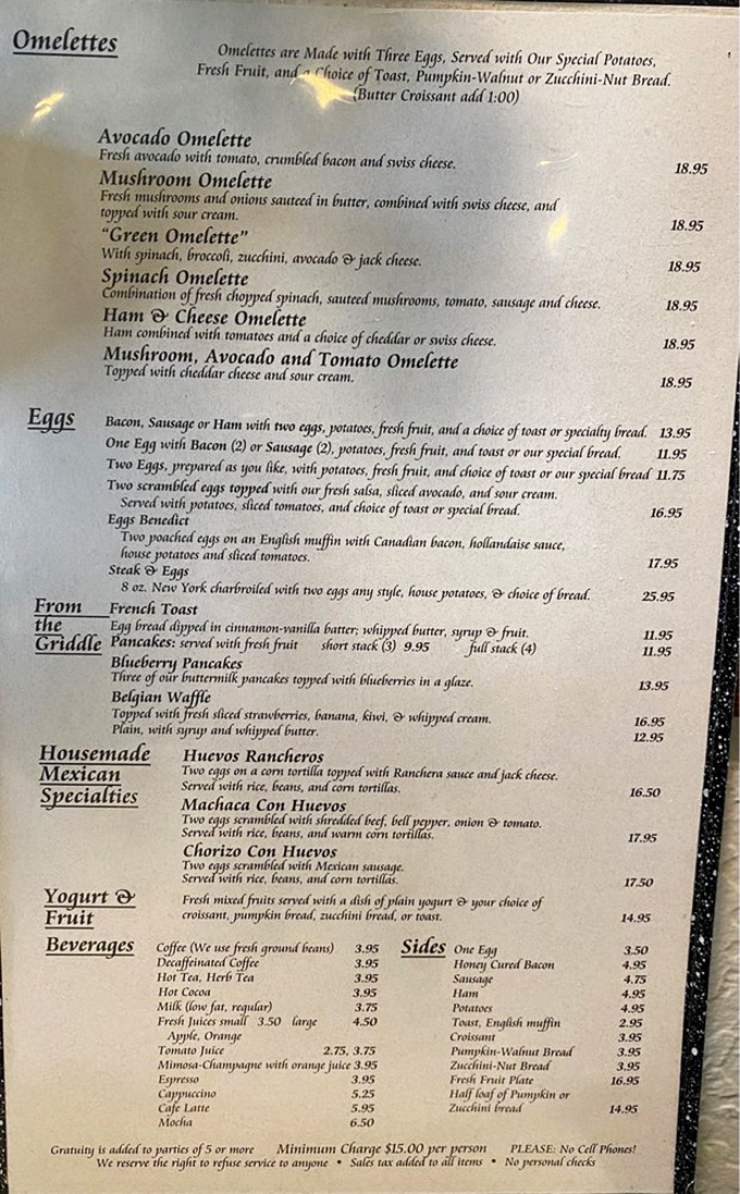 The menu reads like a love letter to breakfast classics—each option more tempting than the last.