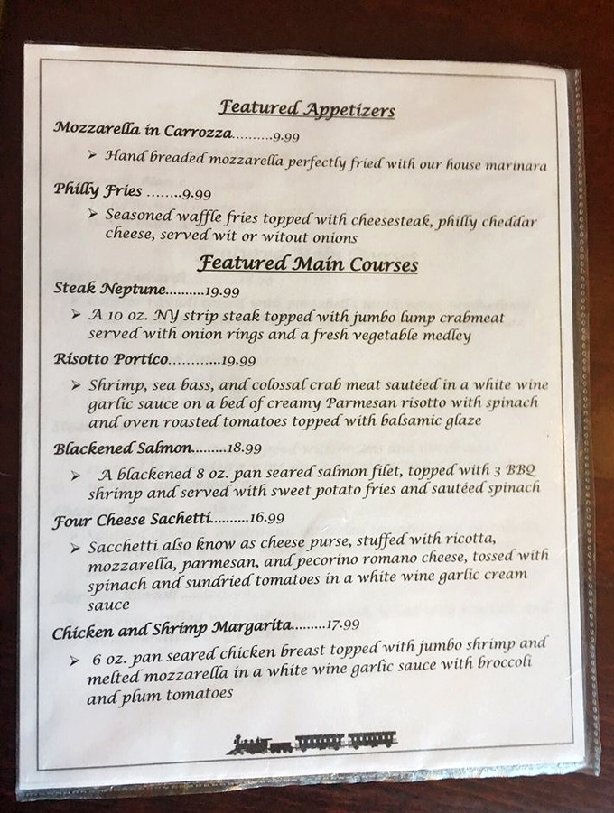 This menu isn't just a list of food—it's a roadmap to happiness with train-themed delights that'll make your stomach whistle with anticipation. 