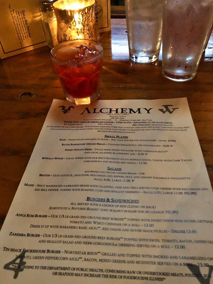 A menu that reads like a love letter to Wisconsin ingredients. Each description makes your stomach growl louder than a Packers fan on game day.