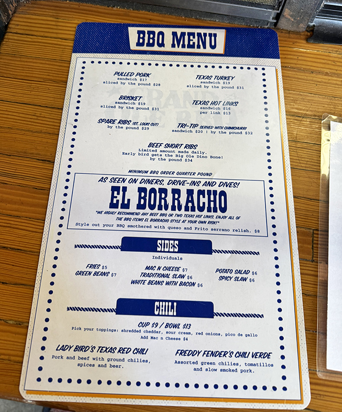 A menu that reads like poetry to carnivores. Notice there's no "garden salad" option—this is a place that knows its priorities.