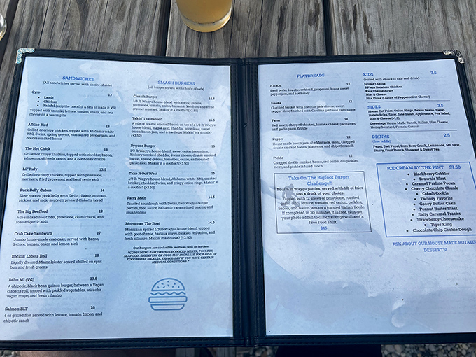 The menu reads like a love letter to comfort food—each description promising a relationship worth pursuing. Decisions, decisions!