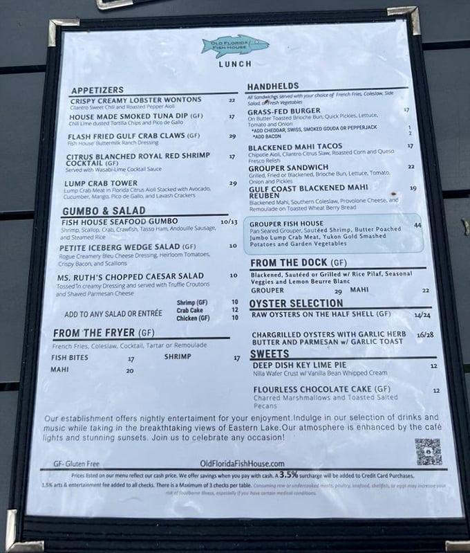 This menu reads like a love letter to the Gulf—each item a culinary postcard from Florida's coastline. Decision paralysis has never been so delicious.