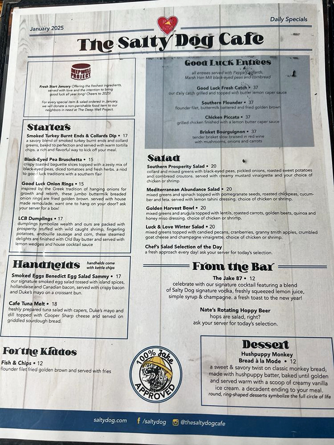This menu isn't just a list of food—it's a treasure map to culinary bliss. The "Good Luck Entrees" aren't just lucky for you!