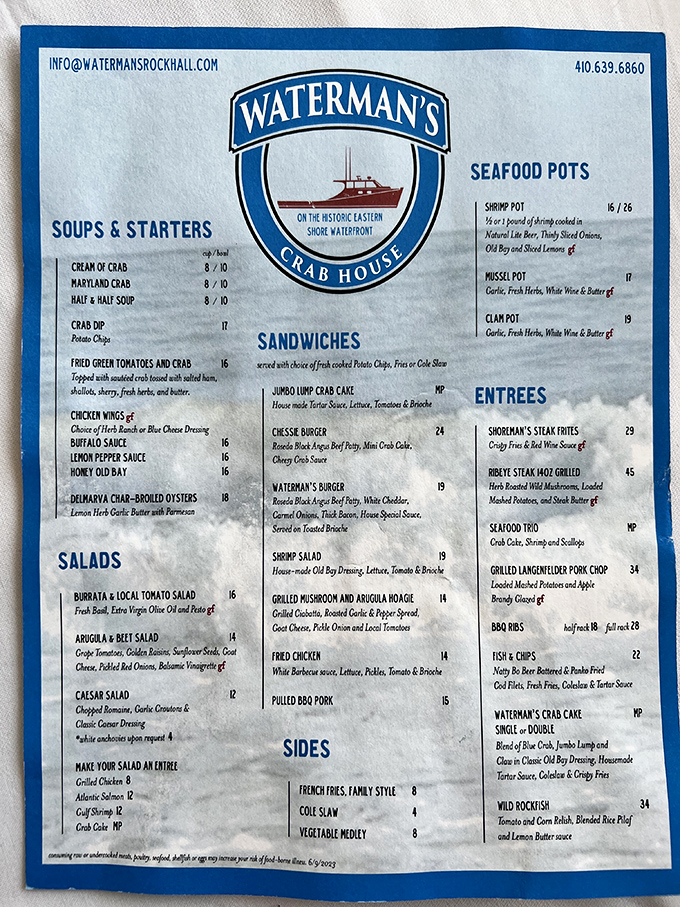 This menu reads like a love letter to Maryland's seafood heritage. The jumbo lump crab cake isn't just a dish—it's practically the state mascot.