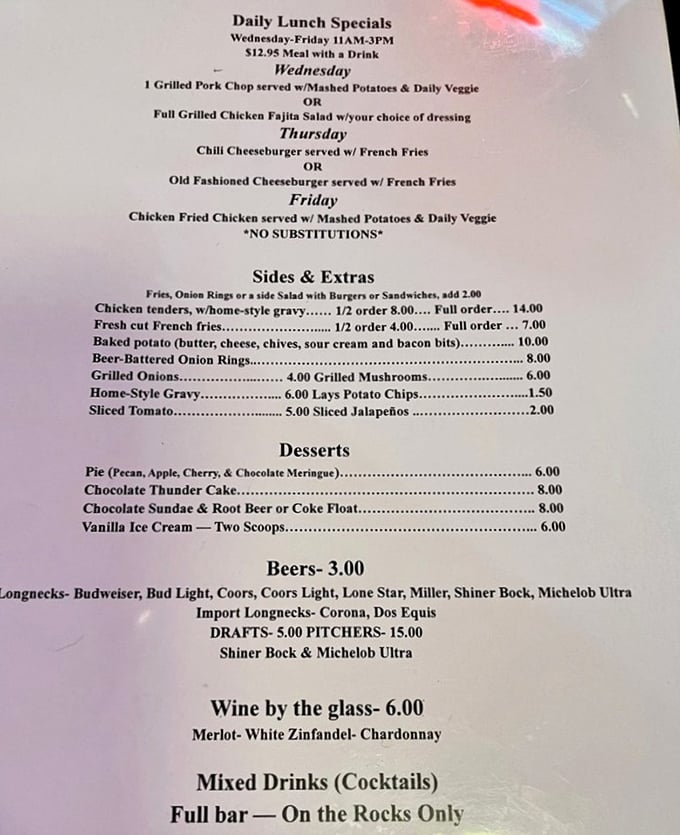 The menu reads like a love letter to comfort food classics – each special promising the kind of satisfaction money usually can't buy.