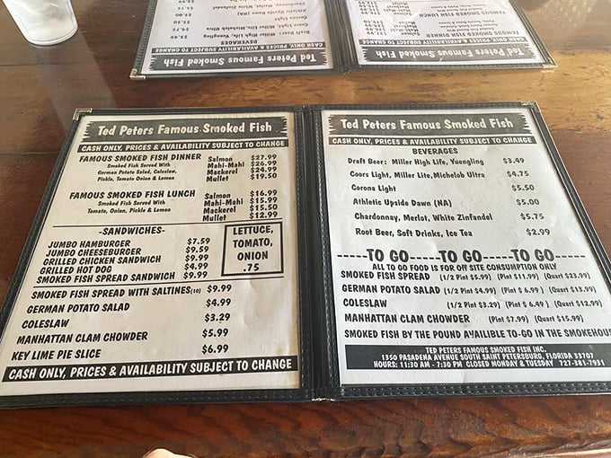 A menu that hasn't changed much because it doesn't need to. The classics remain, cash only—like stepping into a delicious time machine.