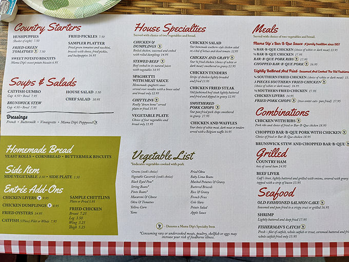This isn't just a menu – it's a roadmap to Southern culinary bliss with options that'll make choosing deliciously difficult.