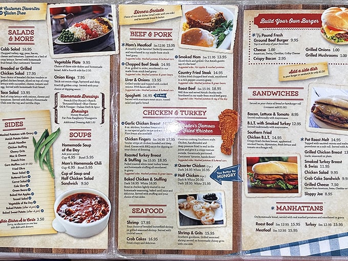 This menu isn't just a list of food—it's a roadmap to happiness with detours through fried chicken country and pie paradise.