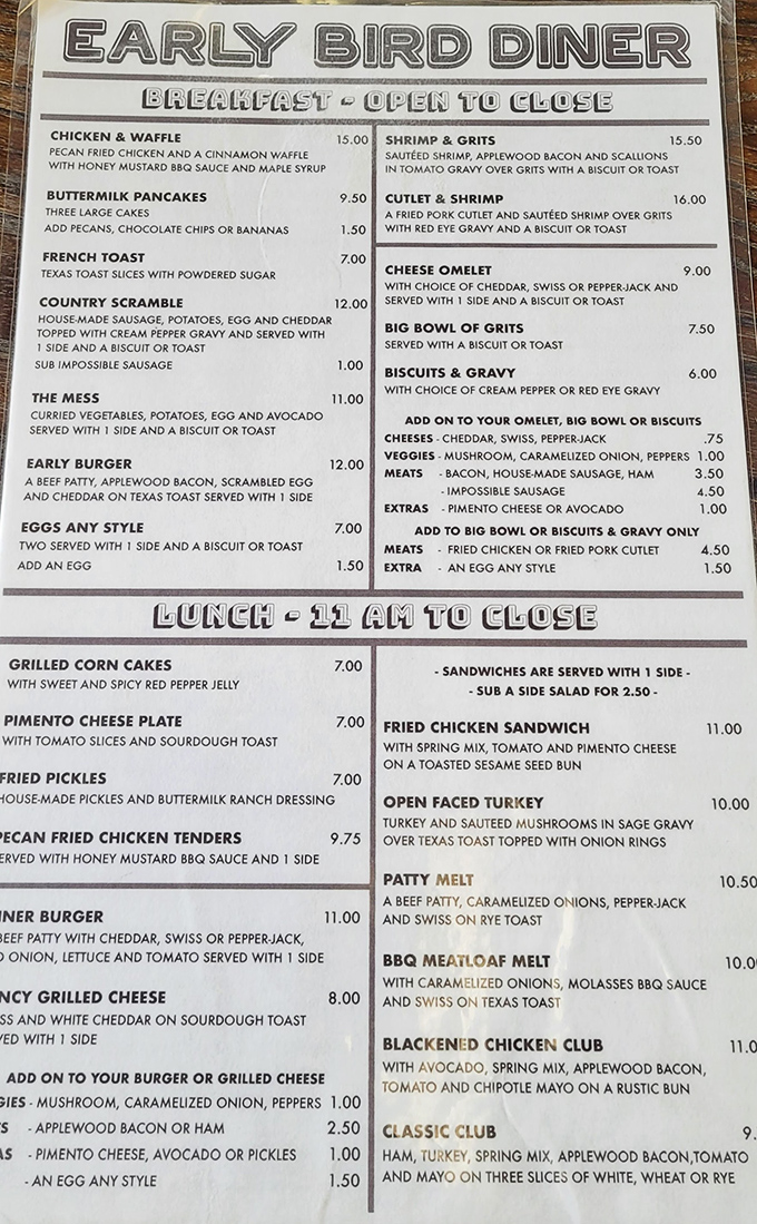 Behold the breakfast bible – a menu that reads like poetry for pancake lovers everywhere.