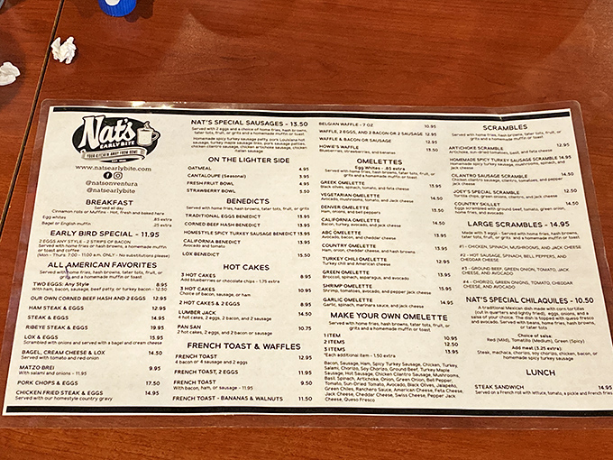 This menu isn't just laminated—it's a roadmap to breakfast nirvana. Study it like you're cramming for the most delicious exam of your life.