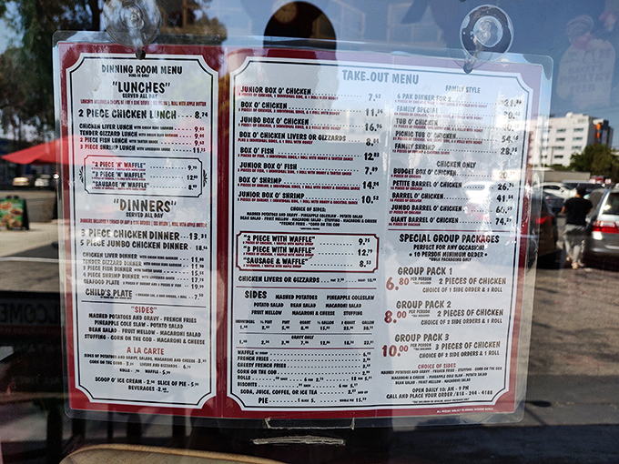 A menu that doesn't need translation – just straightforward comfort food categories like "Lunches" and "Dinners" that speak directly to your hunger.