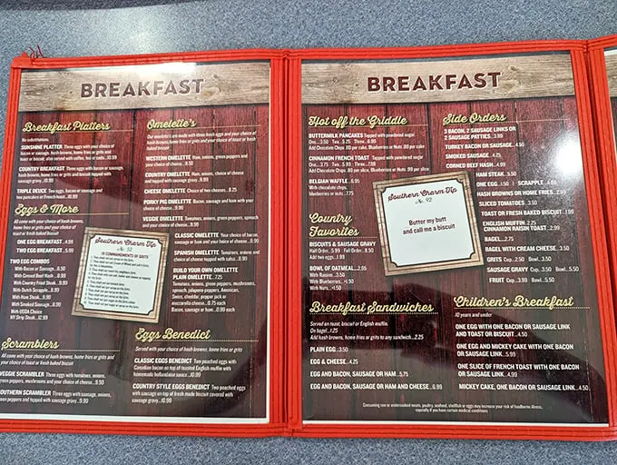 Not so much a menu as a treasure map to happiness. Each section promises a different path to breakfast nirvana.