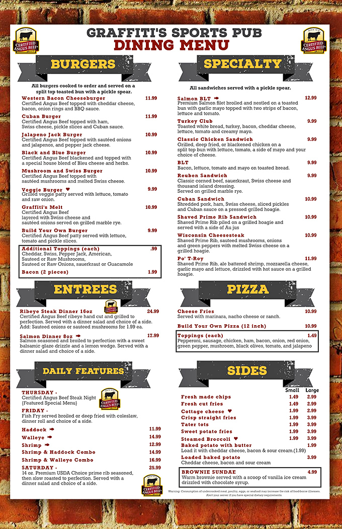 This menu isn't just a list of food—it's a roadmap to happiness. The Saturday prime rib special is circled for a reason, folks.