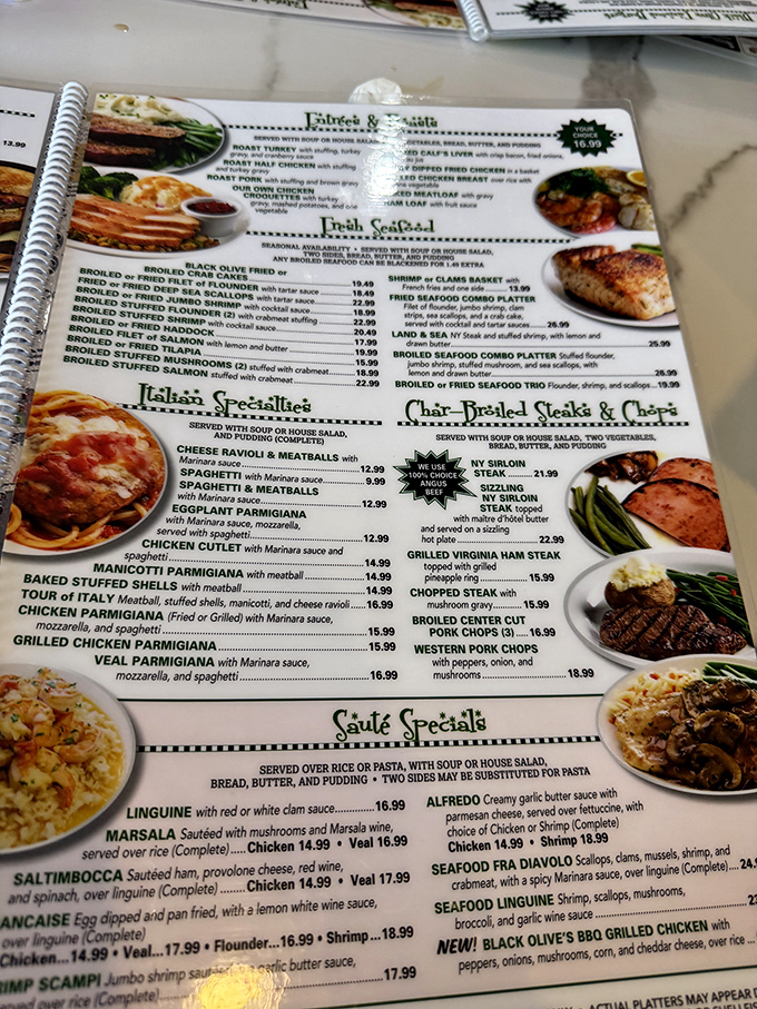 This menu isn't just extensive – it's practically a novel with multiple delicious plot twists. From breakfast classics to Italian favorites, decision paralysis has never been so delightful. 
