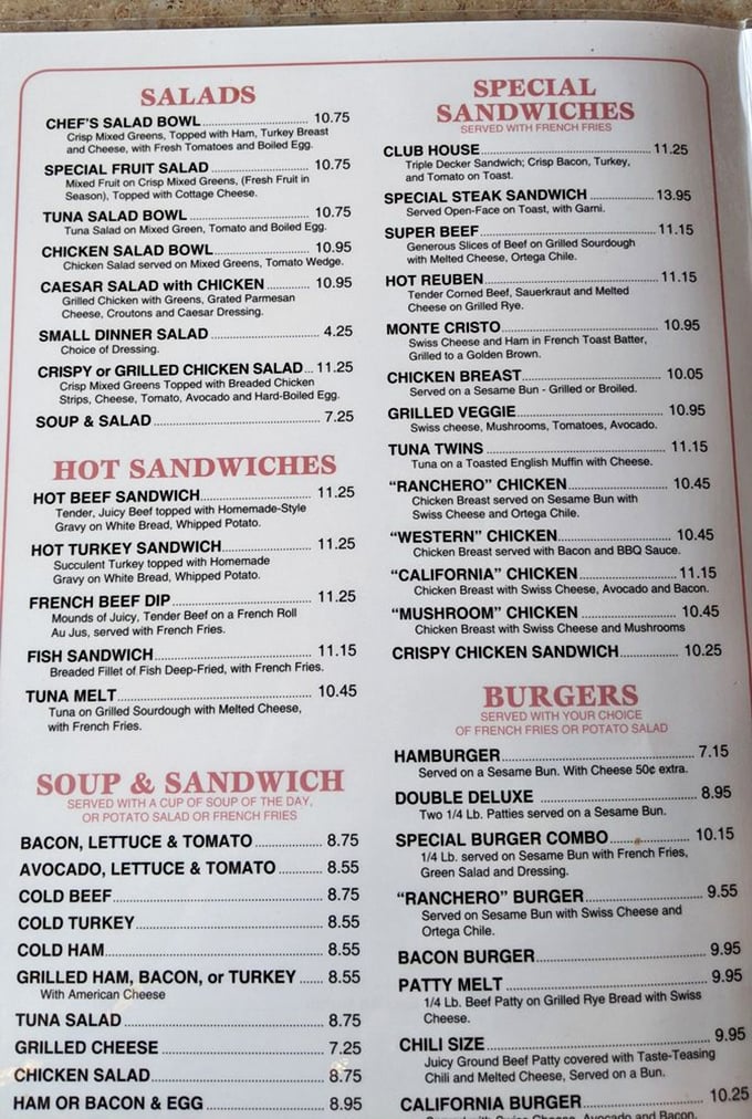 This menu isn't just a list of food—it's a roadmap to happiness with destinations like "Hot Sandwiches" and "Special Burgers."