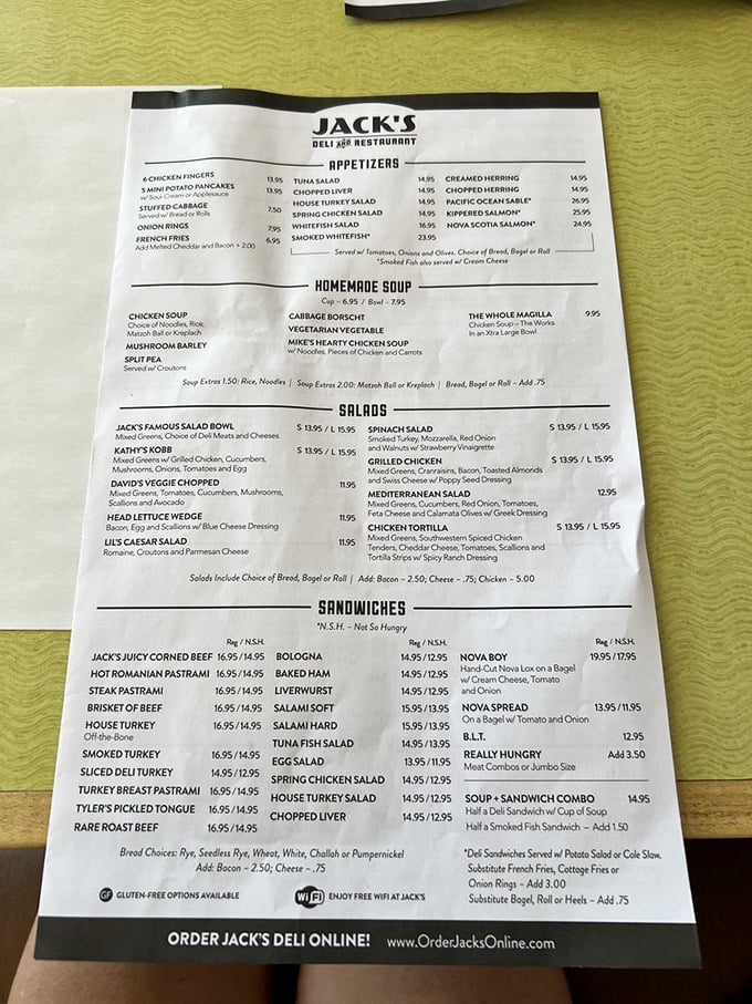 The menu at Jack's reads like a love letter to deli classics. Good luck choosing just one – I've seen marriages require less commitment.