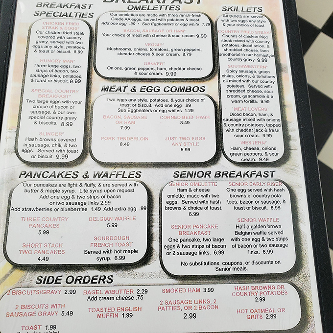 This menu isn't just offering food—it's promising happiness on a plate. Notice "chicken fried steak" sits proudly at the top, like the headliner at a comfort food concert.