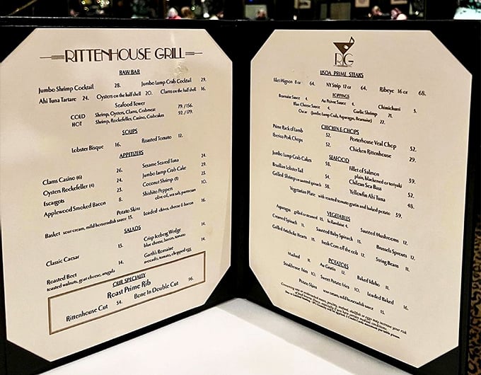 A menu that reads like poetry to carnivores. Notice how "Prime Rib" gets its own special section? That's not an accident, folks.