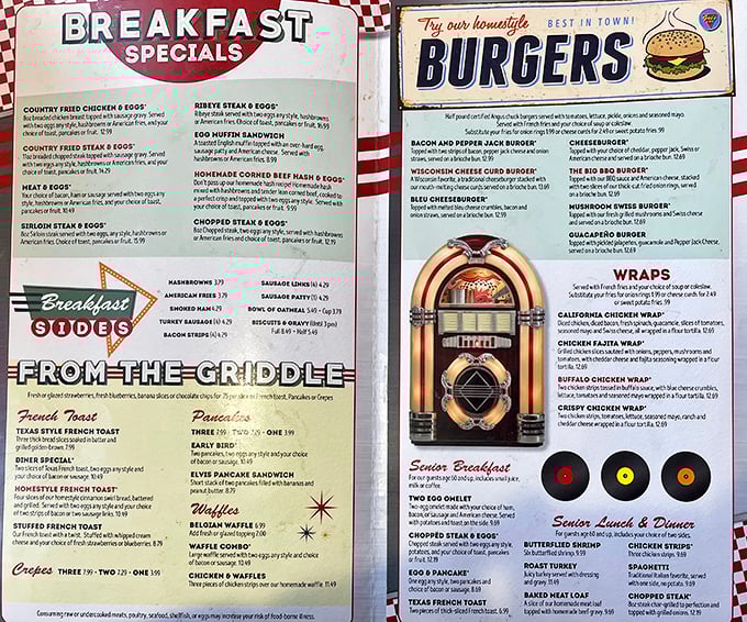 This isn't just a menu—it's a roadmap to happiness. The breakfast section alone could sustain you through nuclear winter.