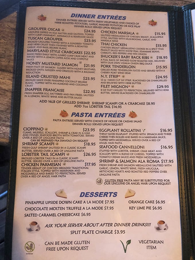 A menu that reads like a love letter to seafood lovers – decisions this difficult should come with a therapist on standby.