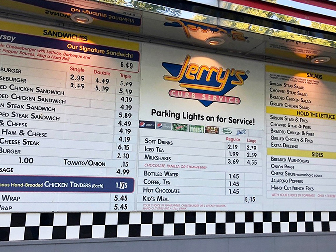 The menu board tells a delicious story—simple offerings executed perfectly, no molecular gastronomy required, just honest American comfort food.