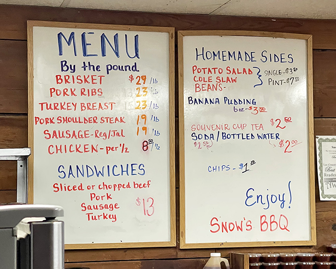 A menu board that makes decision-making both wonderfully simple and agonizingly difficult. Like choosing between your children, if your children were delicious smoked meats.