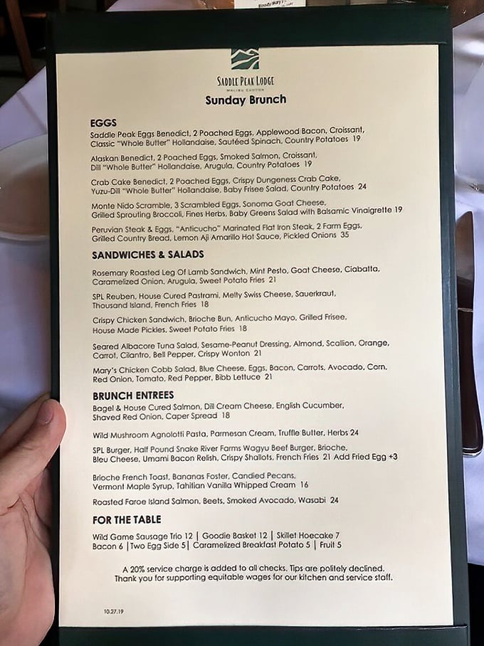 This isn't just a menu—it's a treasure map where X marks the spot for everything from wild game to brioche French toast.