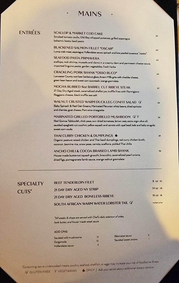 This isn't your grandfather's cabin fare – the menu reads like a love letter to sophisticated palates hiding in Lancaster County's rolling hills.