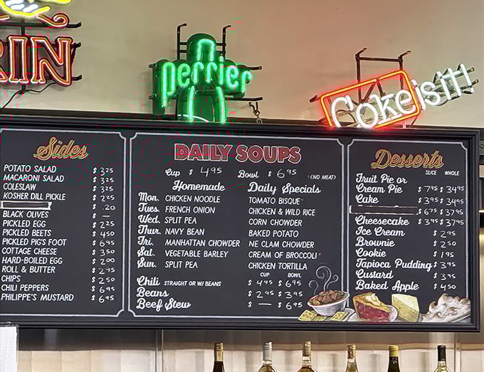 This menu board isn't just a list of food—it's a historical document, chronicling culinary traditions that have survived world wars and disco.