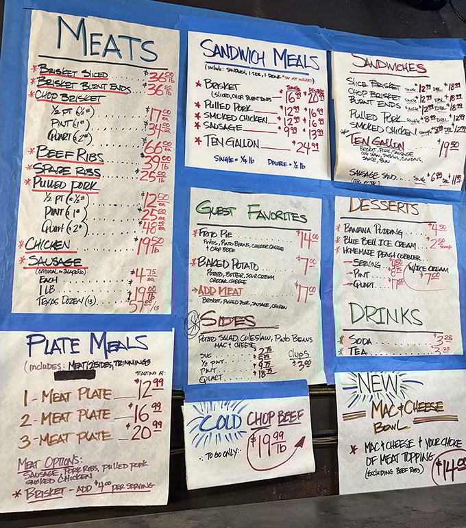 The handwritten menu – barbecue's version of sacred text. No fancy fonts needed when the meat speaks for itself.