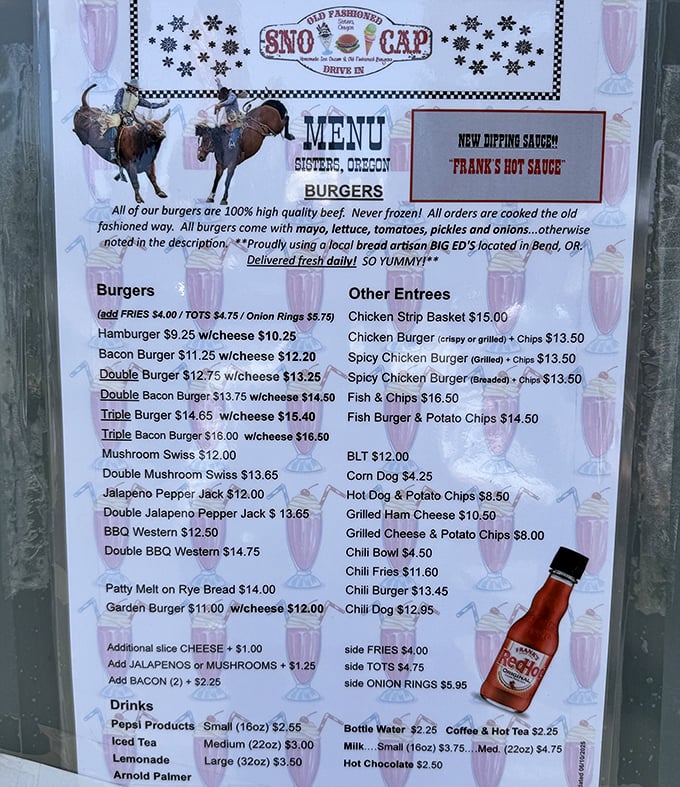 The no-nonsense menu proudly declares "100% high quality beef. Never frozen!" – a battle cry for burger purists everywhere who know that simplicity often trumps pretension.
