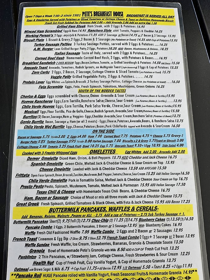 This menu isn't just a list of options—it's a roadmap to breakfast nirvana. Choose your own adventure, but there are no wrong turns.
