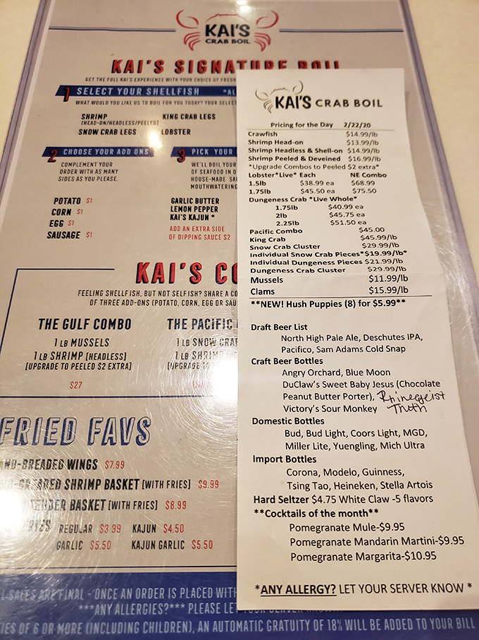 This isn't just a menu – it's your roadmap to spice-level enlightenment and seafood nirvana.