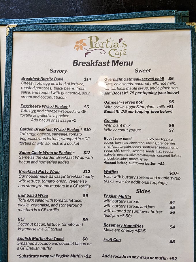 This menu isn't just a list of options—it's a manifesto for proving plant-based eating can be both exciting and familiar. Breakfast burrito bowl, anyone?