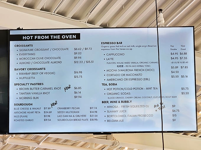 A menu that reads like poetry to carb enthusiasts. Notice how your eyes instinctively drift toward "specialty pastries."