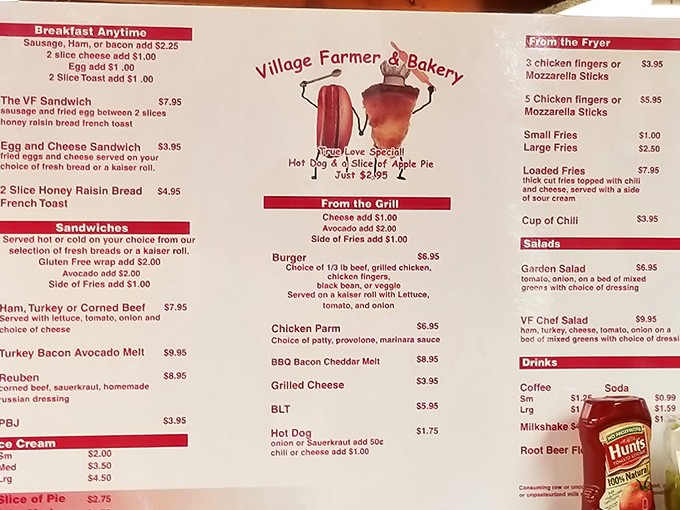 This menu isn't just a list of food – it's a roadmap to happiness. The "Hot Dog/Cave Special" might be the best deal since sliced bread (which they also make).